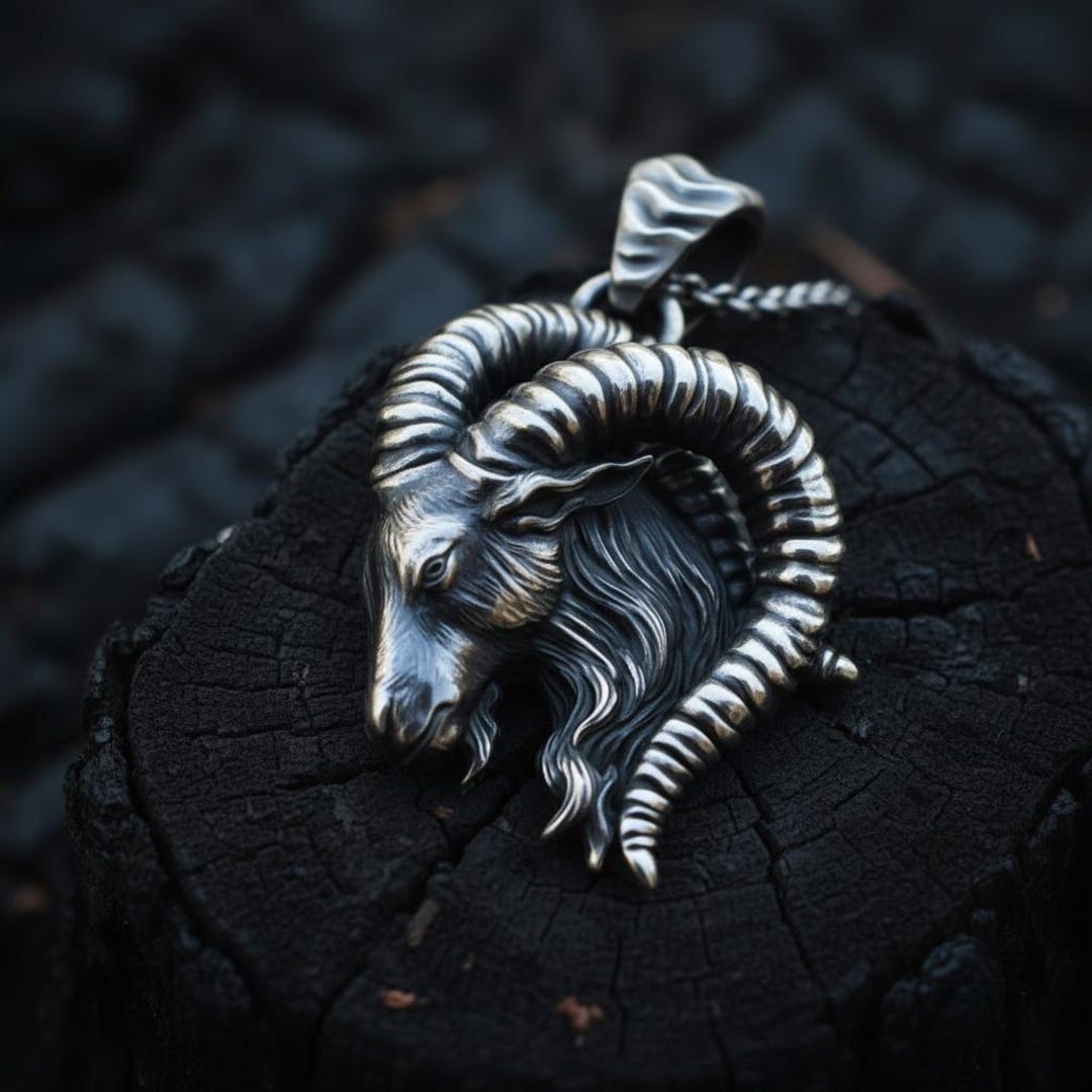 Capricorn Goat Head Pendant 925 Sterling Silver Oxidized Finish Ram ...