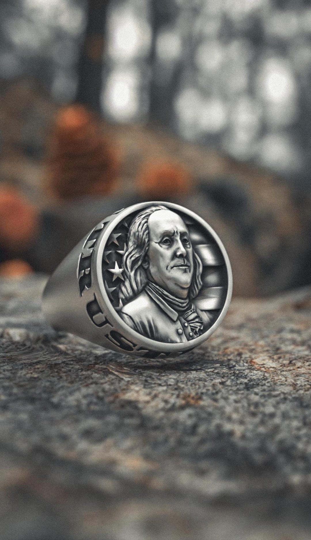 Benjamin Franklin Ring 925 Sterling Silver - Historical American ...