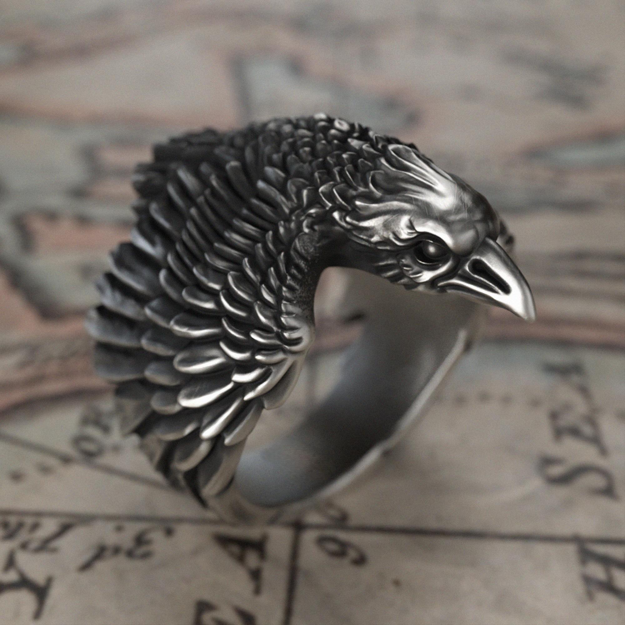 Sterling Silver Raven Crow Bird Adjustable Ring Gothic Nature Inspired ...