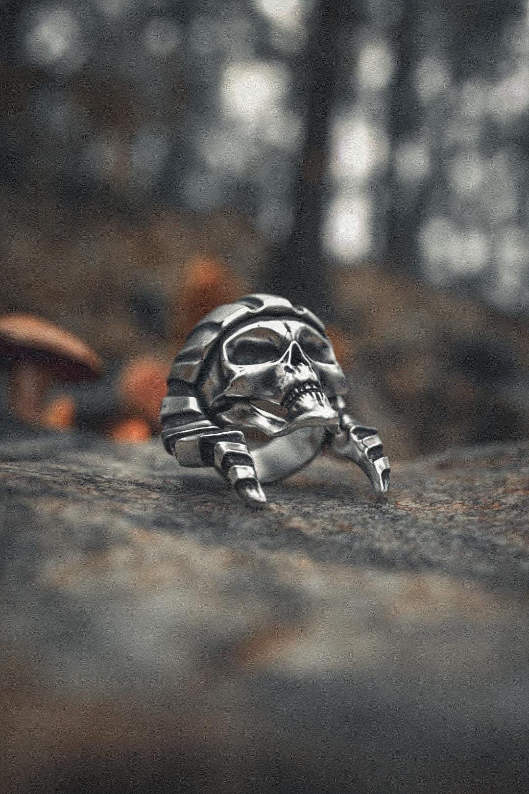Egyptian Alien Skull Ring 925 Sterling Silver Pharaoh Space Ring ...