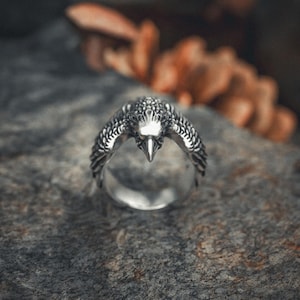 Sterling Silver Raven Crow Bird Adjustable Ring - Gothic Nature ...