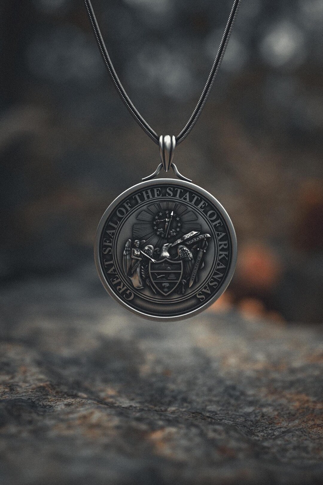 Great Seal of Arkansas Pendant, Handcrafted 925 Sterling Silver ...
