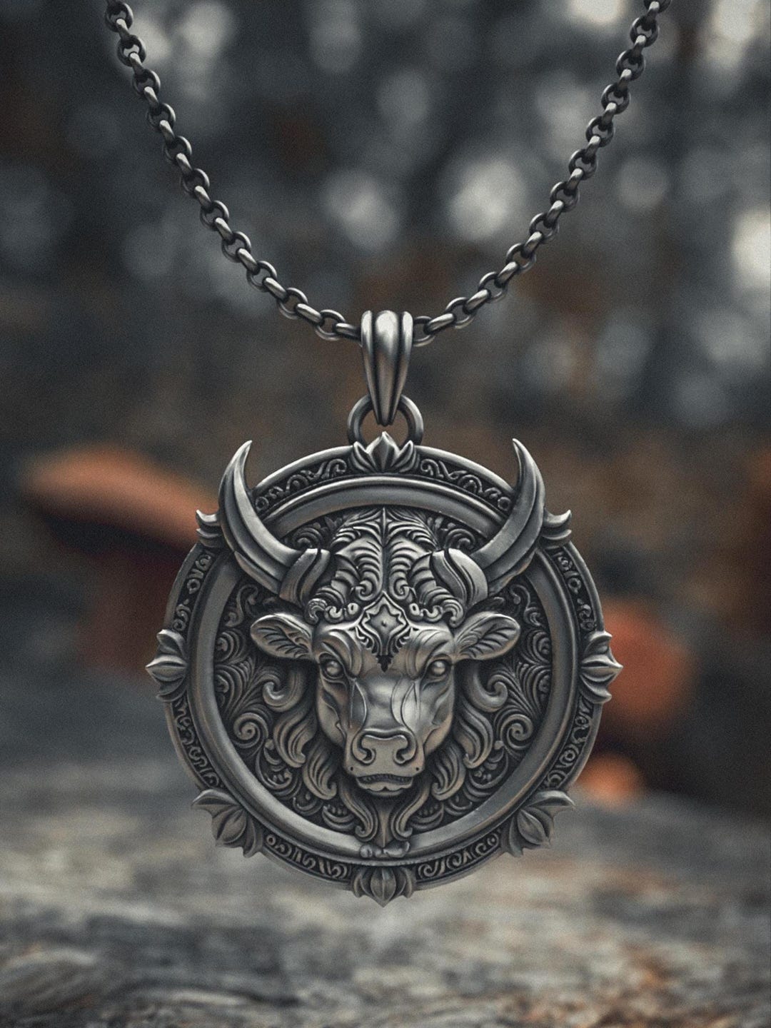 Taurus Bull Pendant Necklace 925 Sterling Silver - Horned Bull Zodiac ...