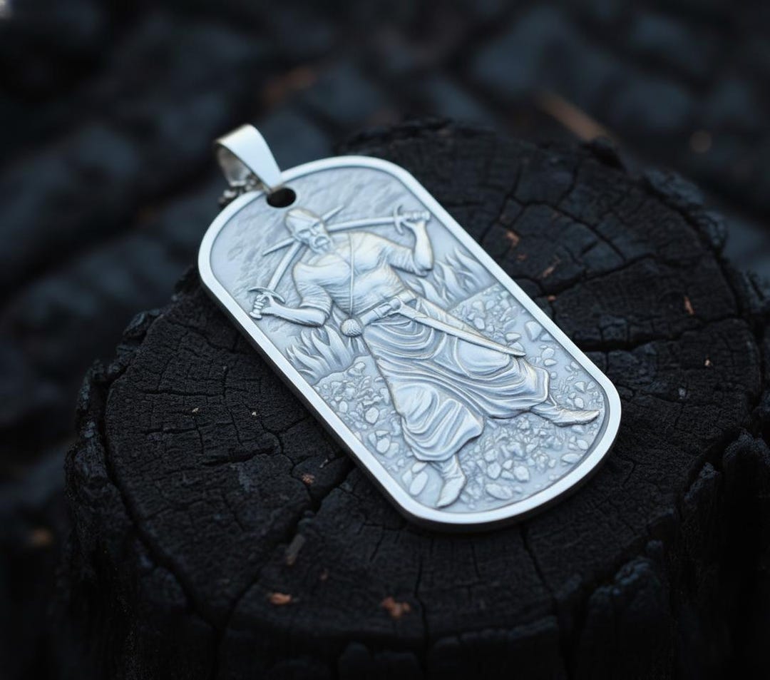 Cossack Warrior Pendant 925 Sterling Silver Dog Tag Necklace Oxidized ...