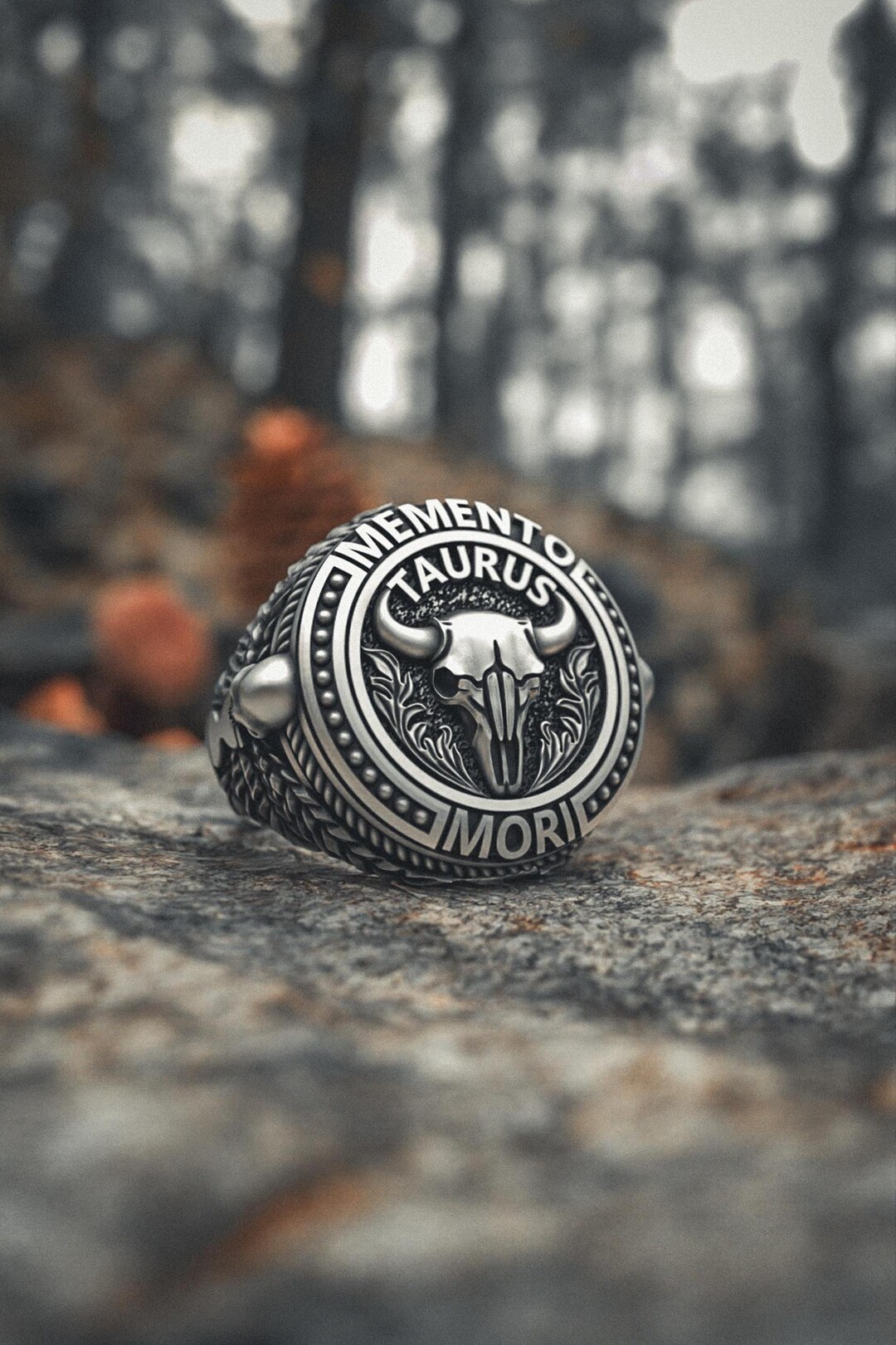 Taurus Bull Ring 925 Sterling Silver Memento Mori Signet Ring ...