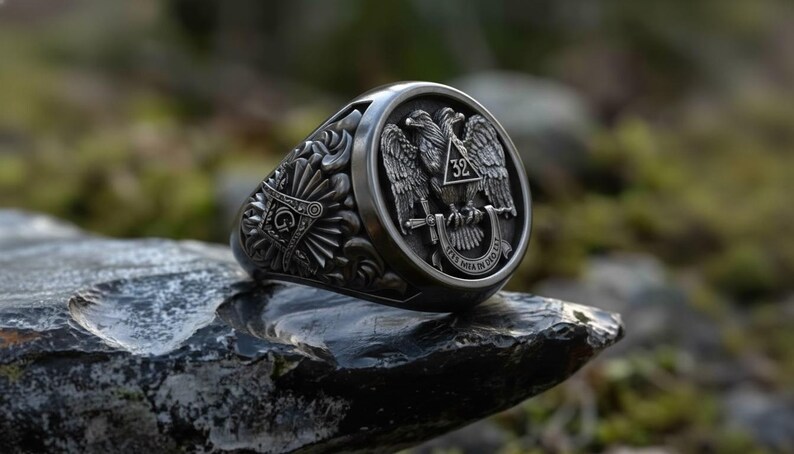 Scottish Rite 32nd Degree Masonic Ring 925 Sterling Silver 14K Gold ...