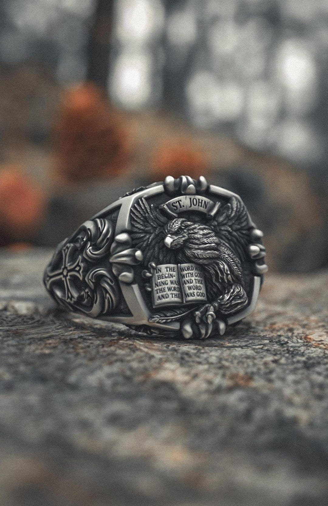 Saint John Ring 925 Sterling Silver Eagle Evangelist Symbol Handcrafted ...