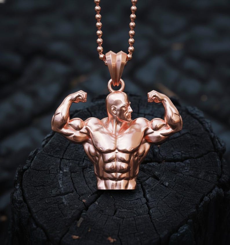 Bodybuilder Pendant 925 Sterling Silver Oxidized Finish Muscle Man ...