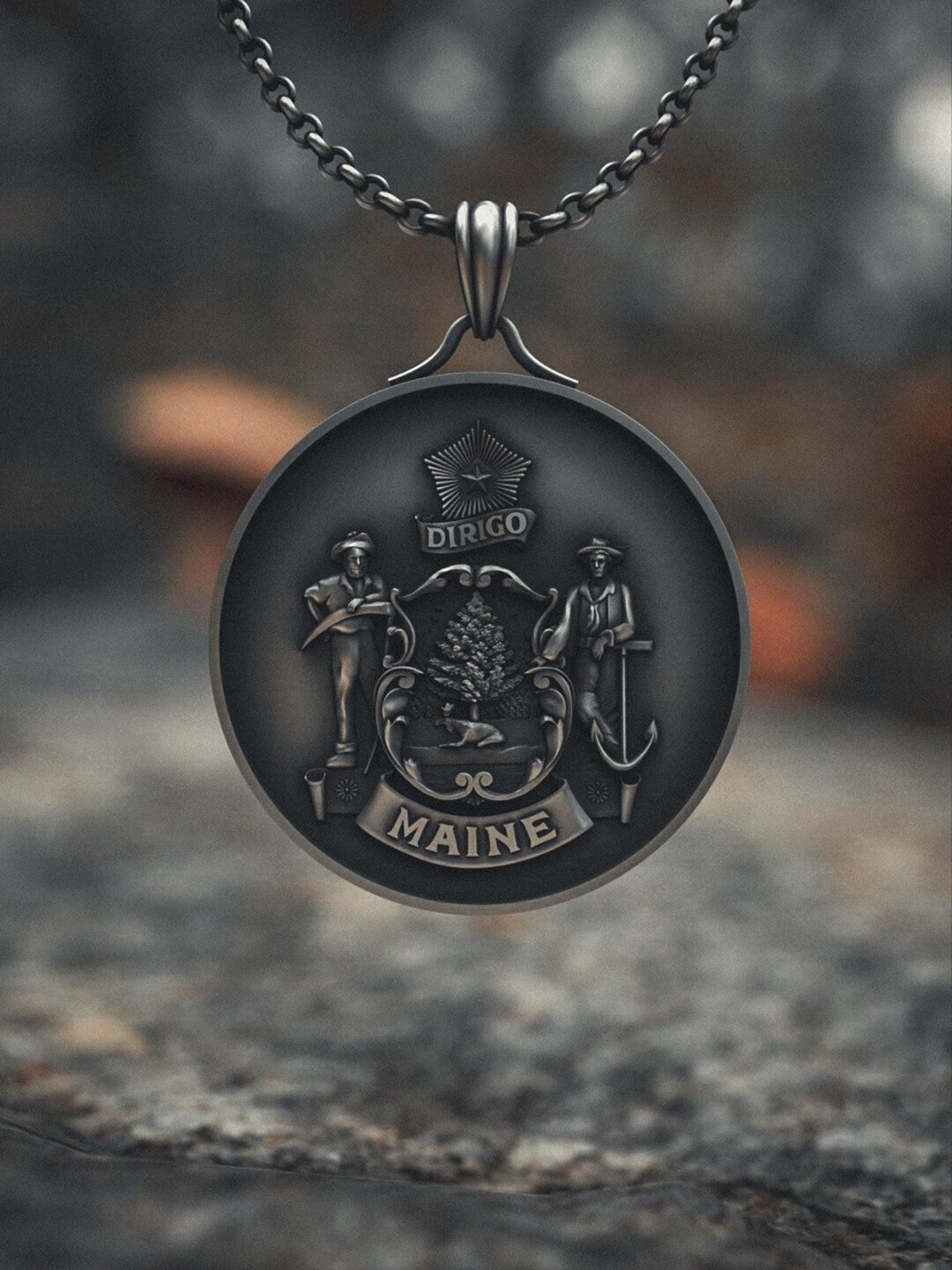 Maine State Seal Necklace 925 Sterling Silver - Handcrafted Dirigo ...
