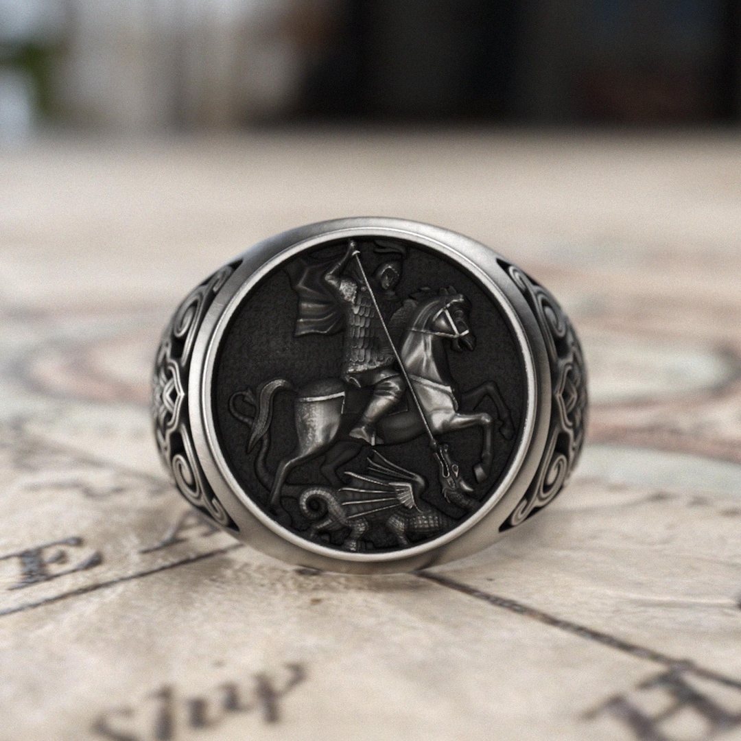 St. George of Lydda Dragon Ring Handmade Unisex Jewelry Christian ...