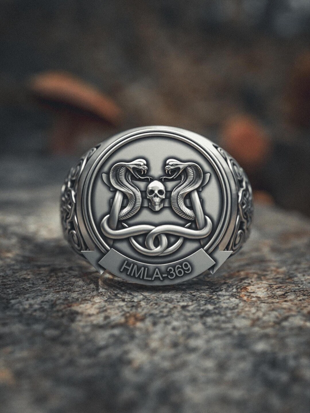 Twin Cobra Skull Ring Sterling Silver 925 - Handmade Military Special ...