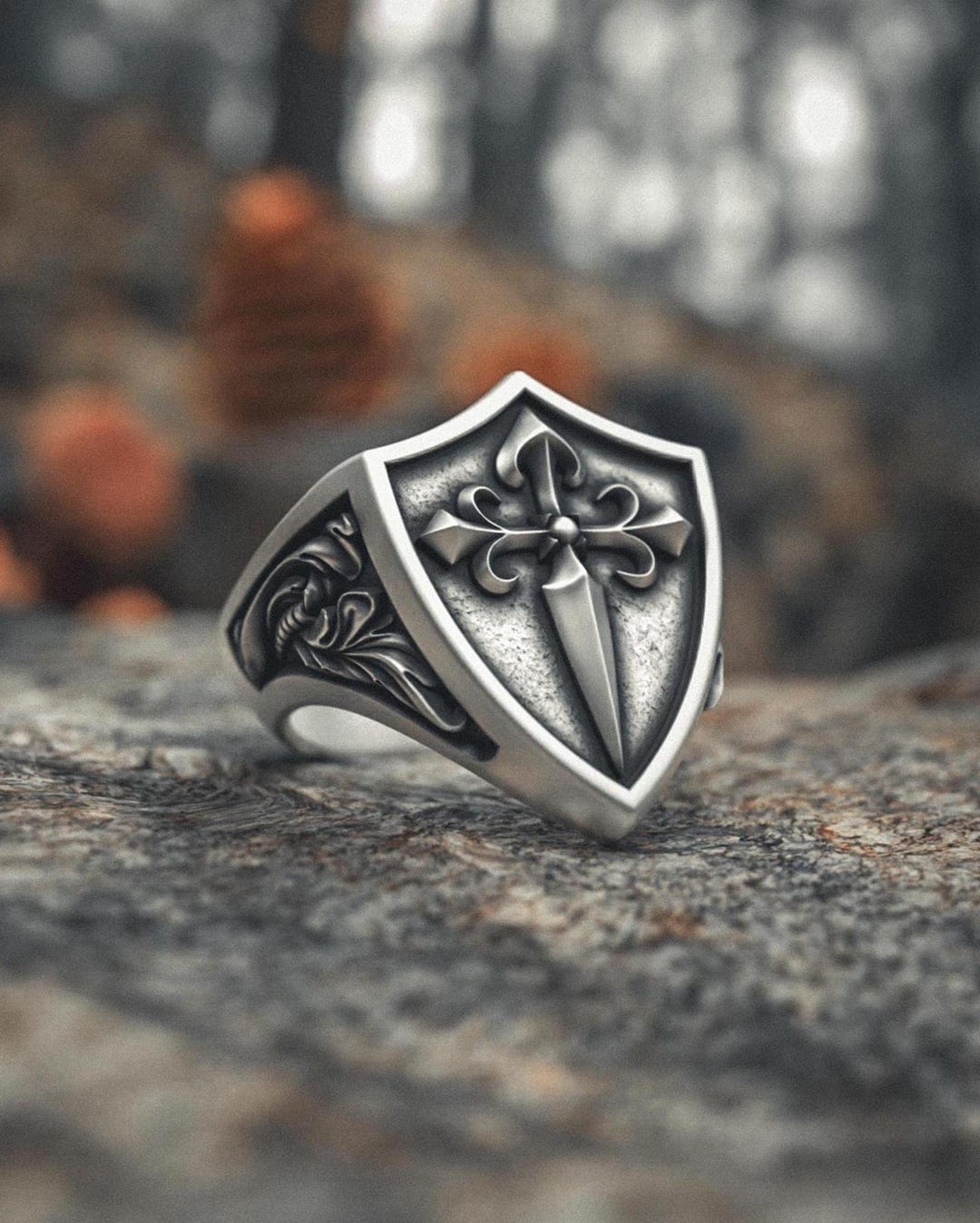 Cross Shield Ring 925 Sterling Silver, Medieval Knight Signet Band ...