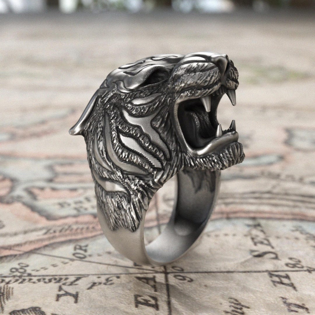 Symbol of Power: Asian Tiger Sterling Silver Ring Adjustable Unisex ...
