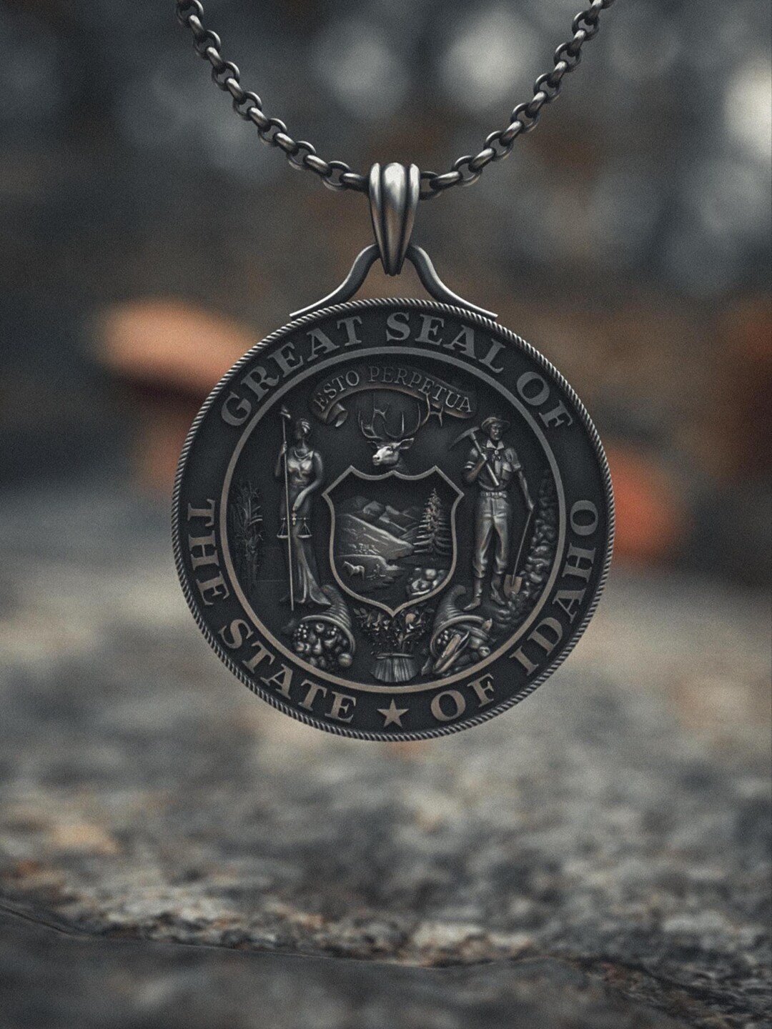 Idaho State Seal Necklace 925 Sterling Silver - Handcrafted Esto ...