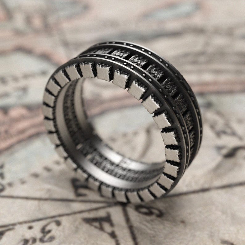 925 Sterling Silver Railroad Track Train Ring Polished Finish, Handmade ...