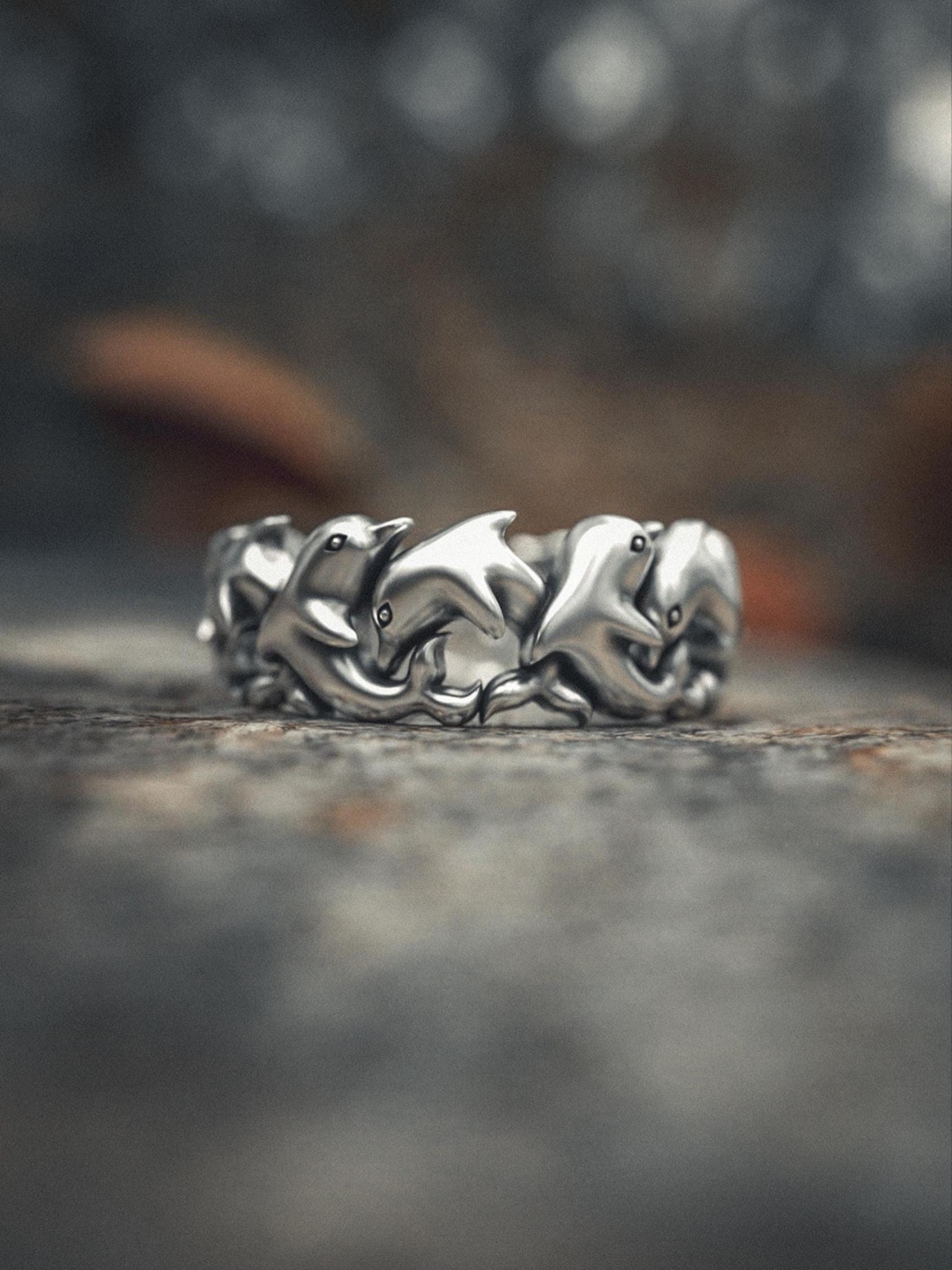 Dolphin Ring Sterling Silver 925 Dancing Dolphins Band Ring Handmade ...
