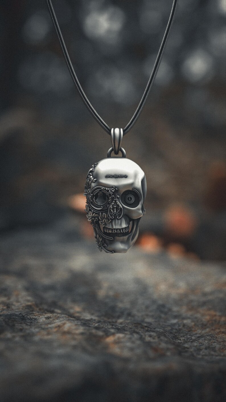 Skull Pendant Necklace 925 Silver Gothic Steampunk Jewelry, Unique ...