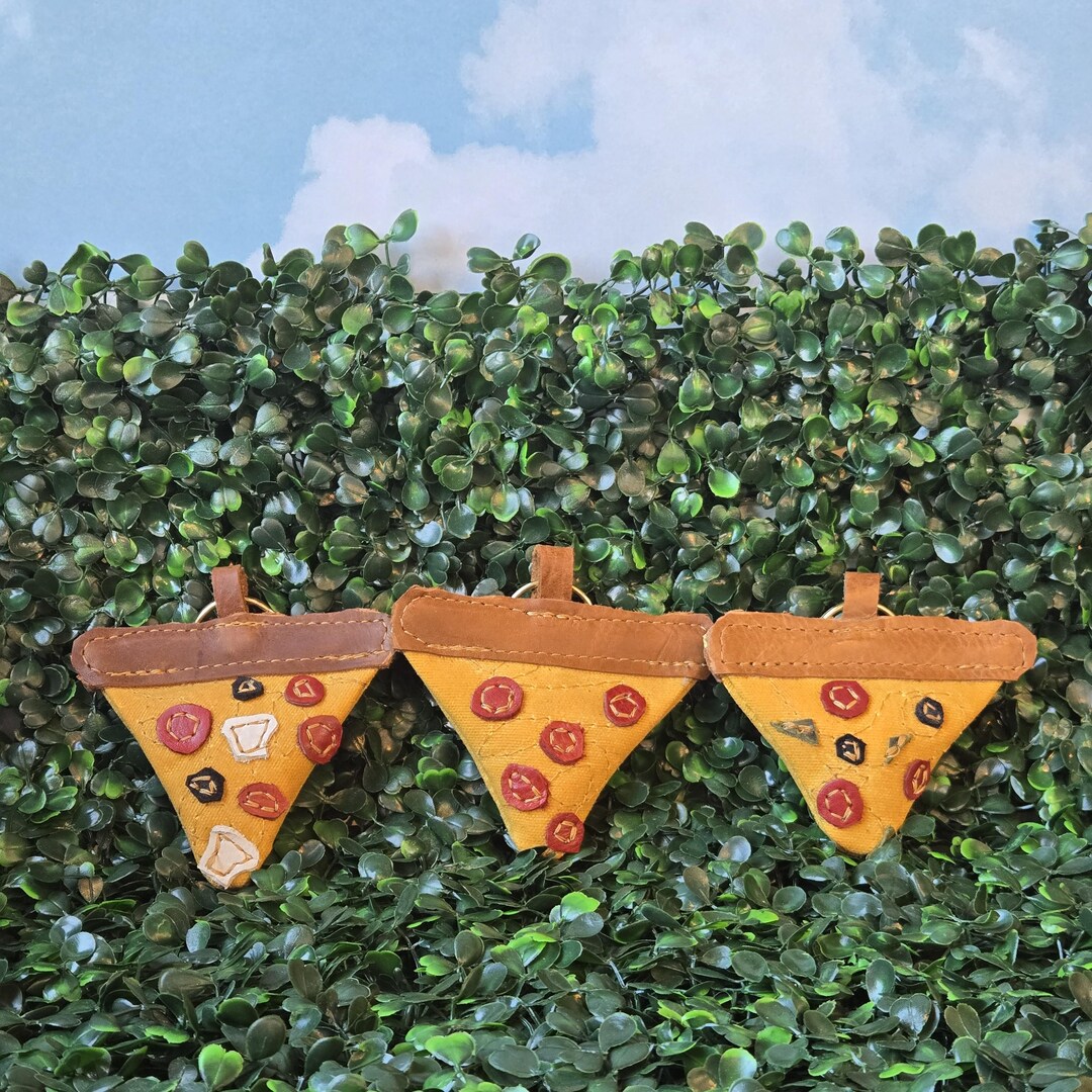 Pizza Slice * Handmade Leather & Waxed Canvas Bag Charm * Pizza Keyring ...