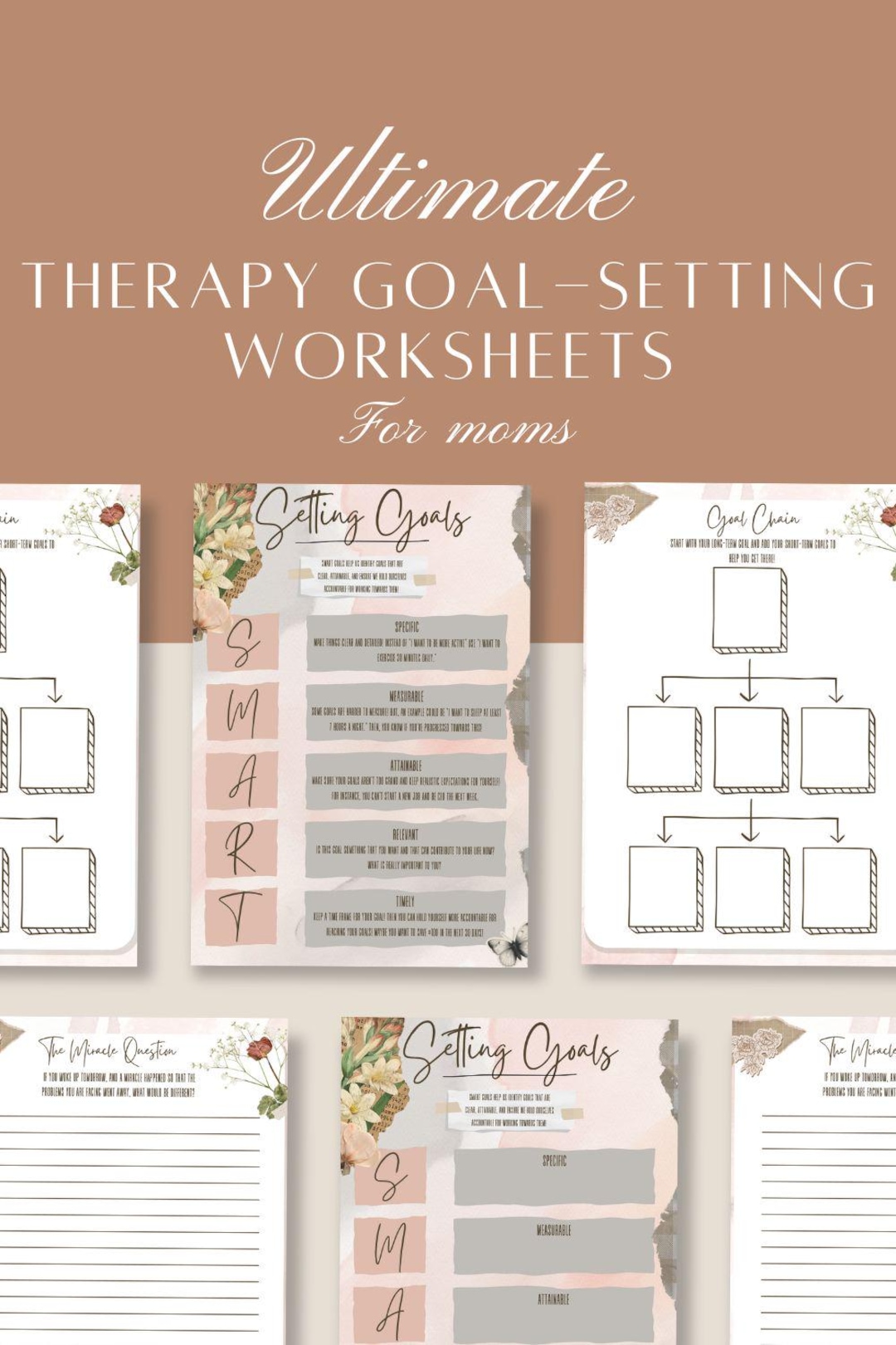 Digital Goal Setting Mental Health Worksheets for Moms Improving ...