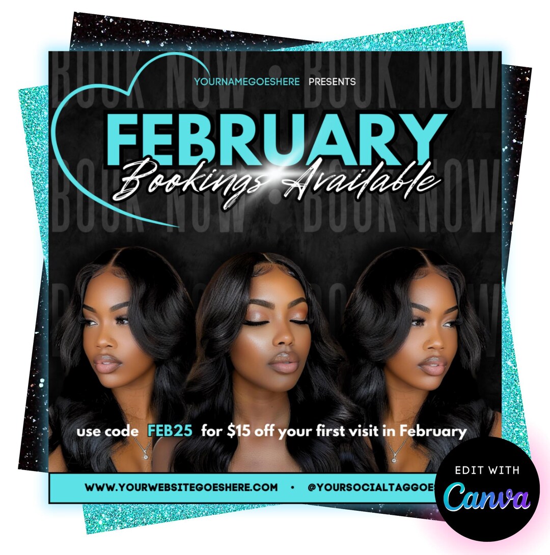 February Booking Flyer Template, Valentine’s Day Flyer, Teal Blue ...