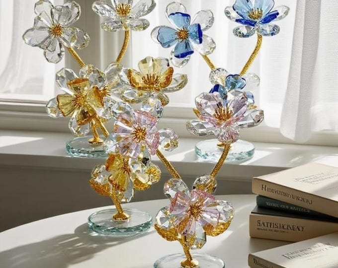 Crystal Peony Glass Flower Figurine, Elegant Crystal Collectible ...