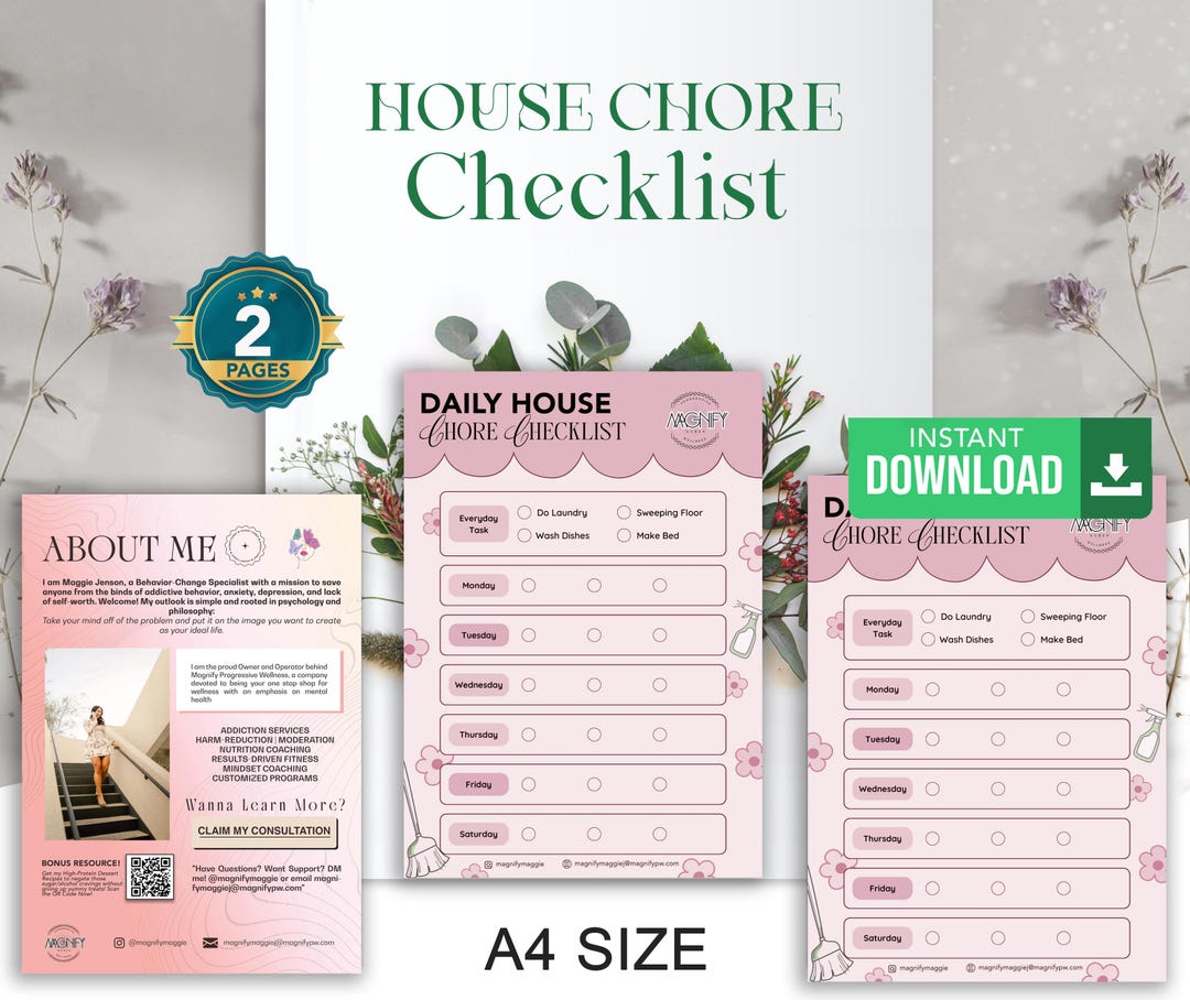 Daily House Chore Checklist & Cleaning Schedule, Printable Daily Task ...