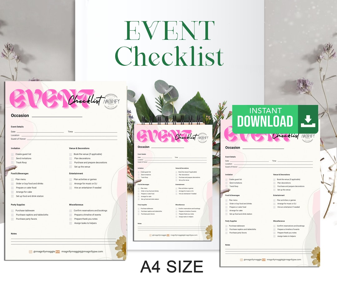 Event Checklist, Printable Checklist, Wedding Planning, Party Organizer ...