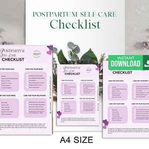 Postpartum Self Care Checklist, Printable Checklist, Routine & Habit Tracker, Wellness, Self ...