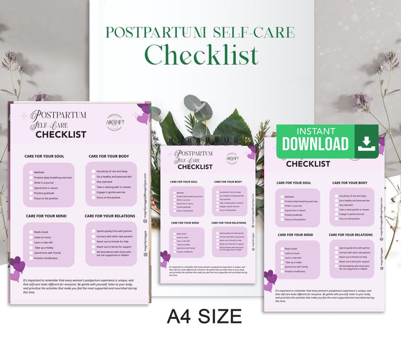 Postpartum Self Care Checklist, Printable Checklist, Routine & Habit Tracker, Wellness, Self ...