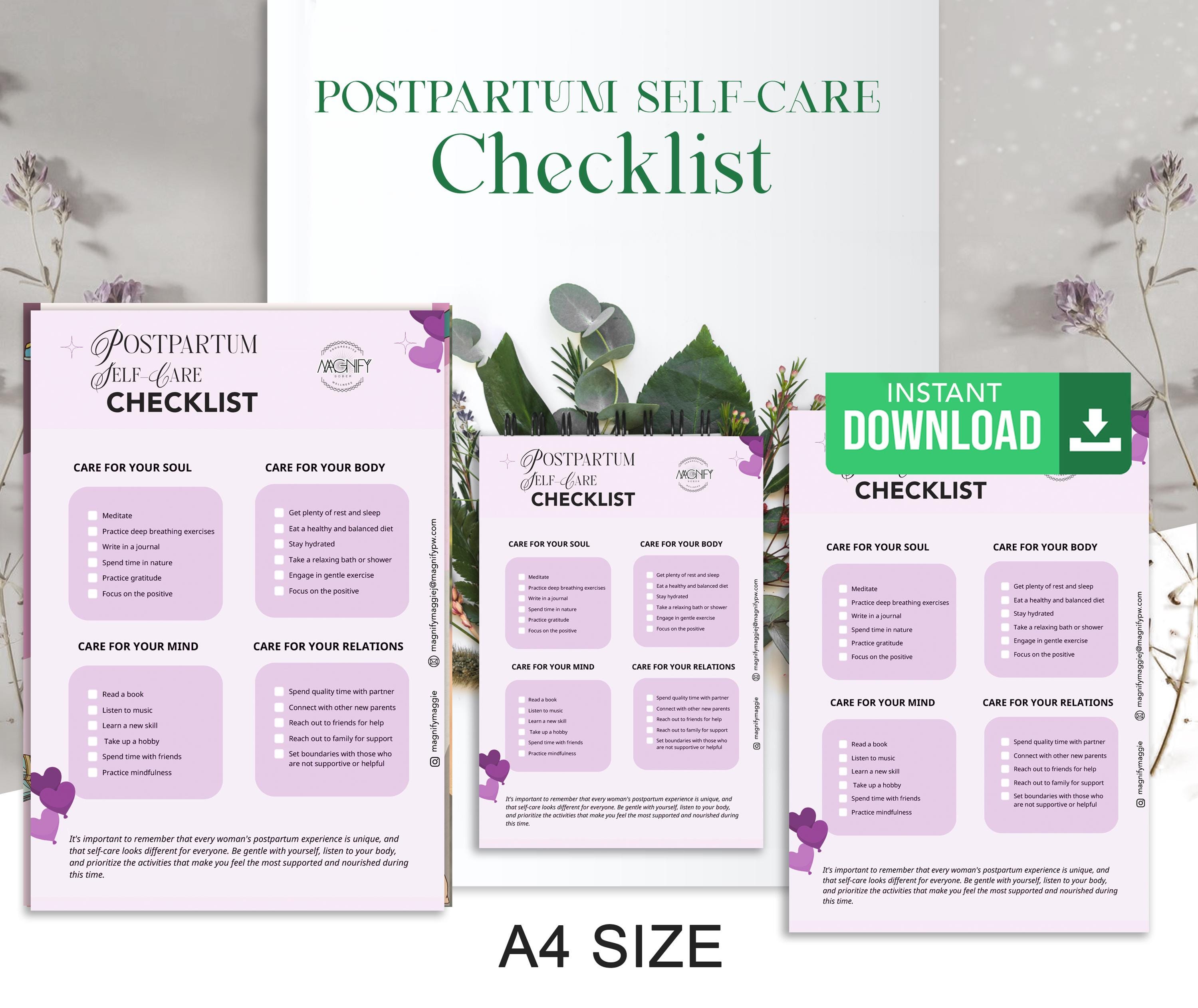Postpartum Self Care Checklist, Printable Checklist, Routine & Habit ...