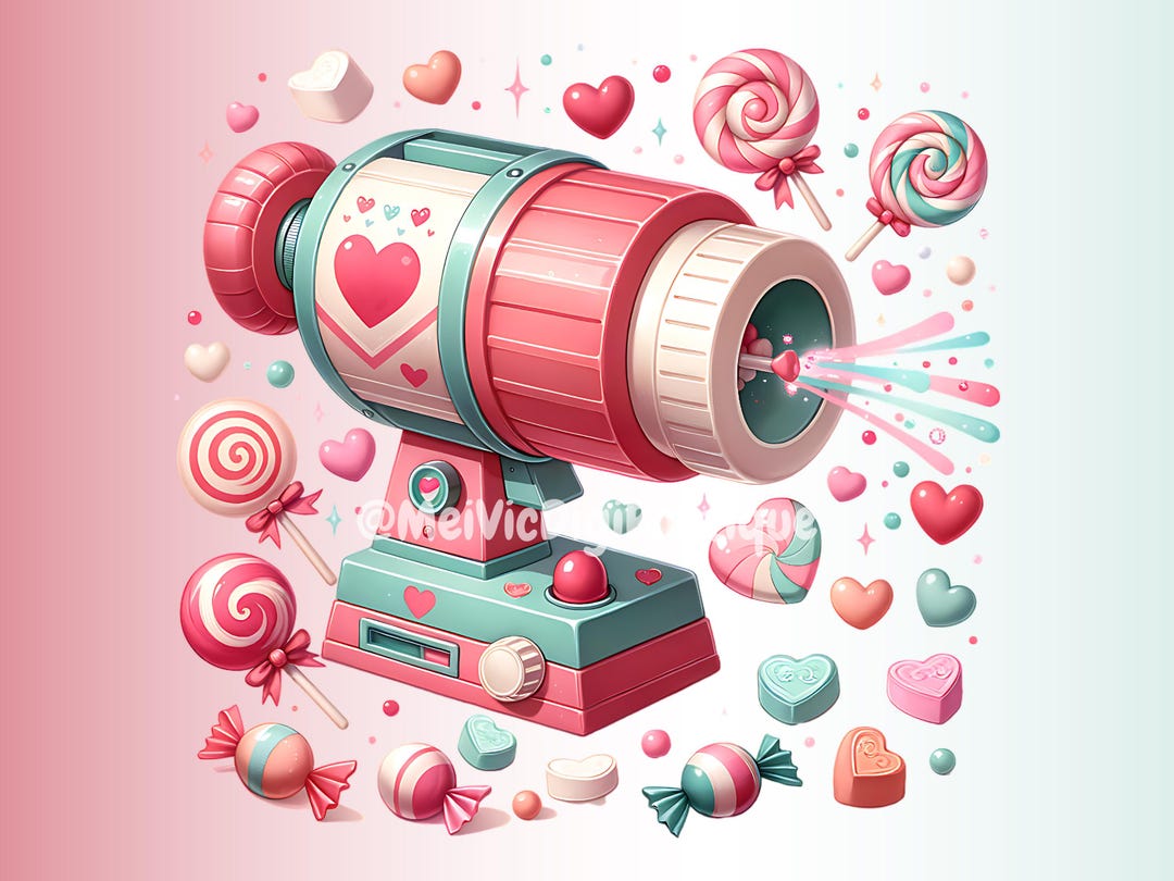 Valentine Candy Blaster Clipart, Cute Love-themed Digital Art, Pink and ...