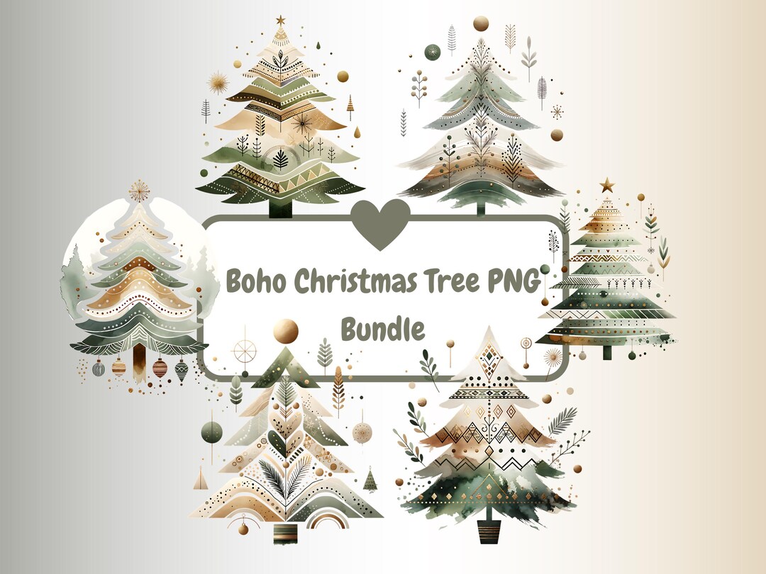 Boho Christmas Tree Clipart Bundle,holiday PNG Images, Holiday ...
