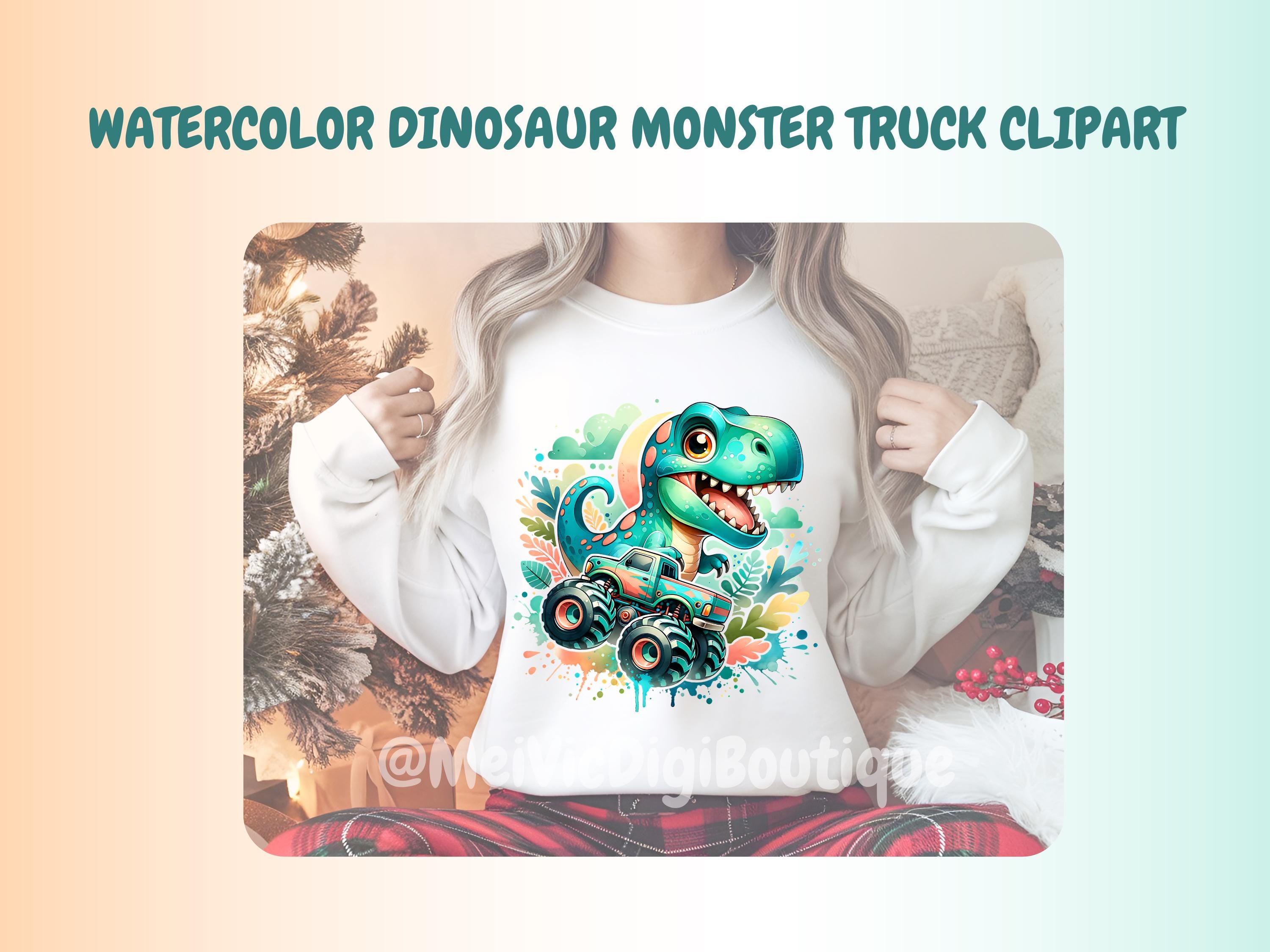 Watercolor Dinosaur Monster Truck Clipart, Dino Clipart, Dino Monster ...