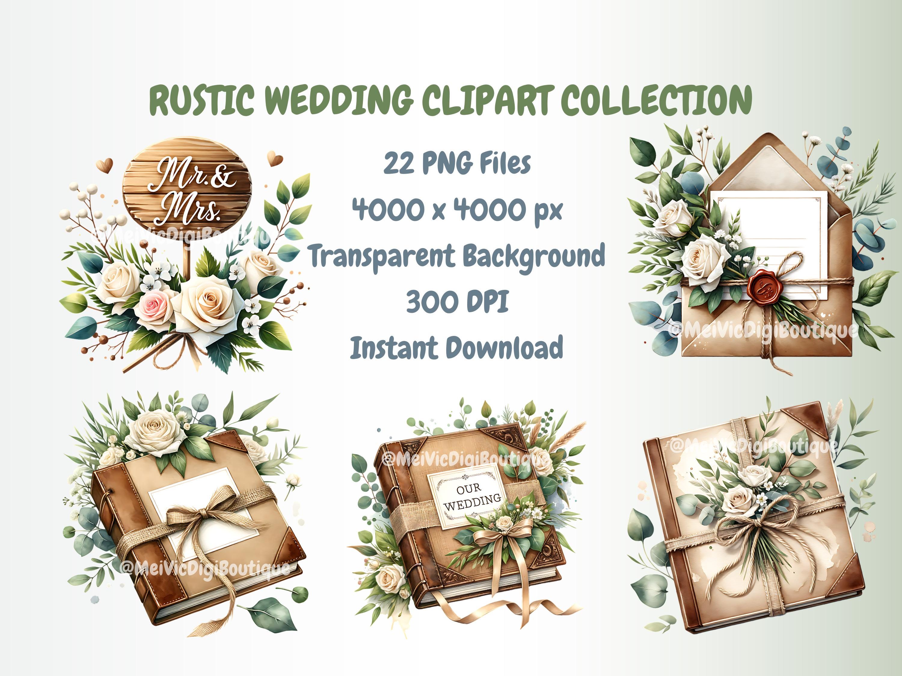 Watercolor Rustic Wedding Clipart Bundle Bride and Groom Clipart Set ...
