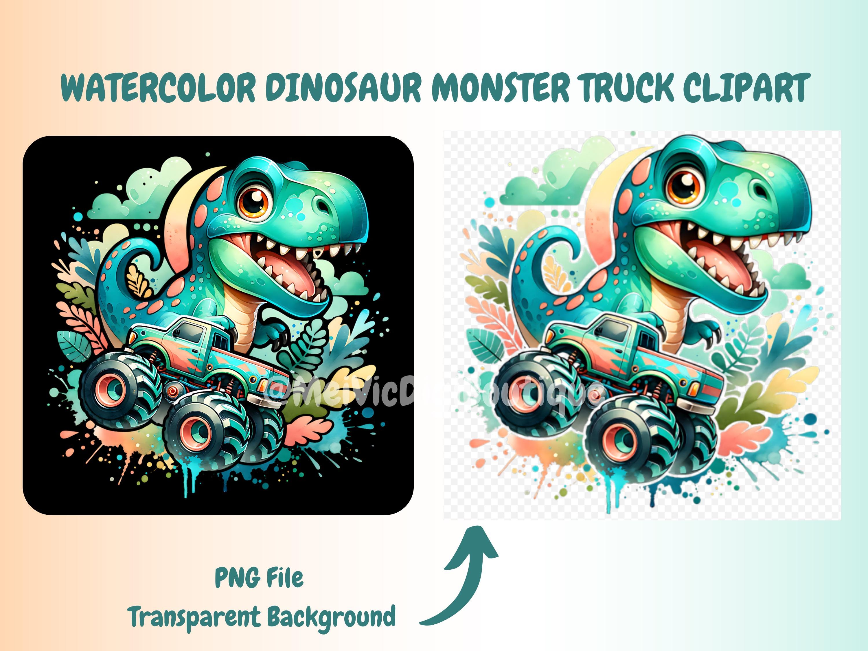 Watercolor Dinosaur Monster Truck Clipart, Dino Clipart, Dino Monster ...