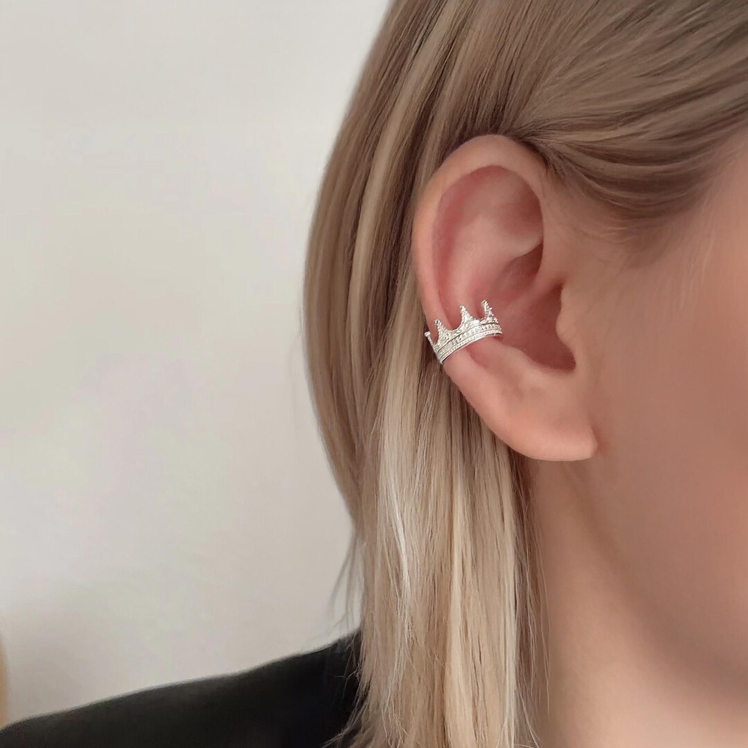Silver Crown Ear Cuff: Minimalist Cuff Earrings, Queen Prince Y2K No ...