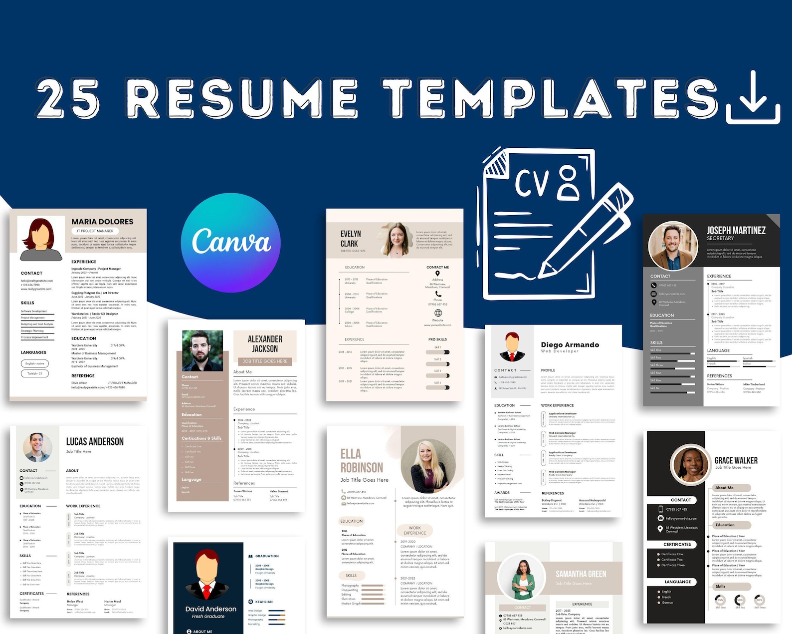 25 Editable Canva Resume Templates With PLR | Modern Designs for Career ...