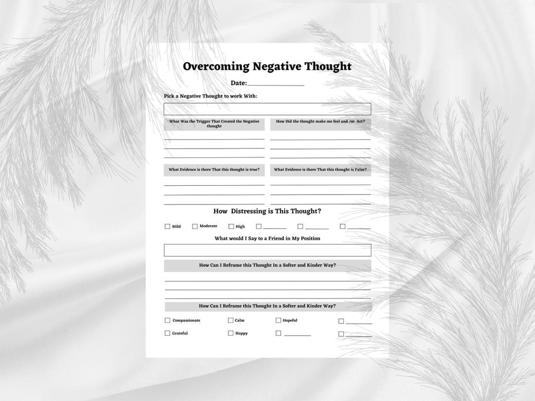 Overcoming Negative Thoughts Printable Worksheet Digital Download for ...