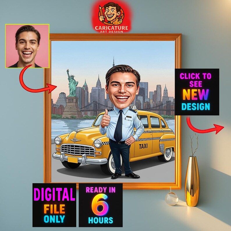 Taxi Driver Gift - Custom Caricature Portrait From Your Photo / Cab ...