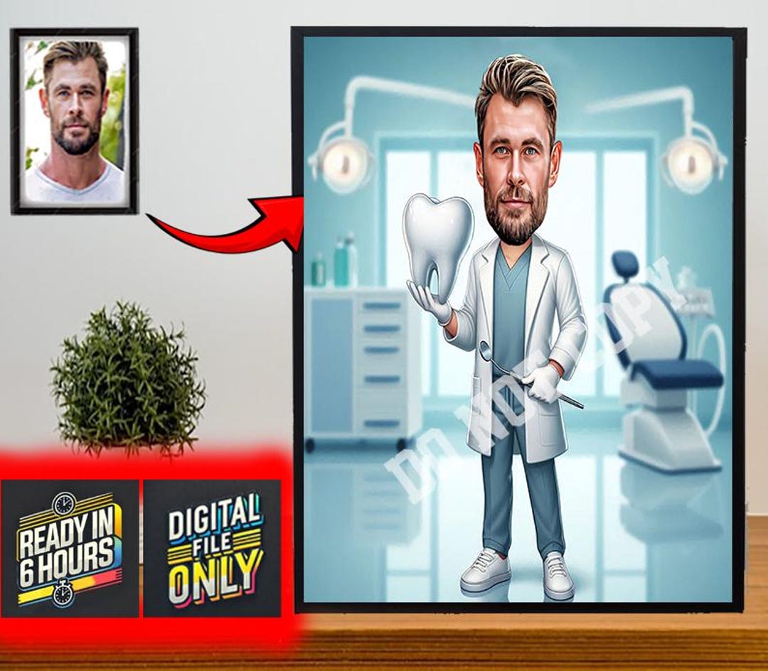 Custom Male Dentist Cartoon Portrait, Dentist Portrait, Gift for ...