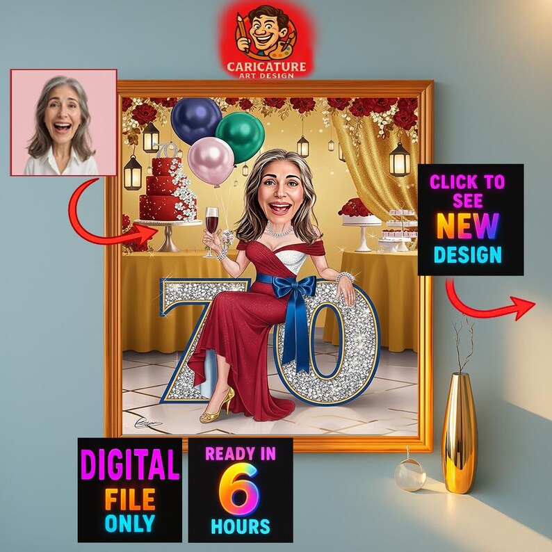Custom 60th Cartoon Portrait | 60th Caricature | Personalized Happy ...