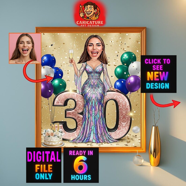 Custom 20th Cartoon Portrait | 20th Caricature | Personalized Happy ...