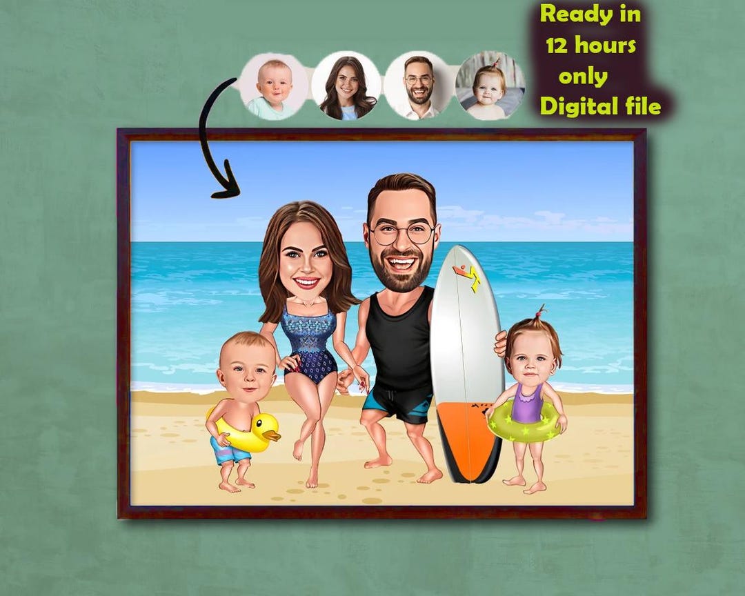 Custom Family Cartoon Portrait, Family Portrait, Gift for Family ...