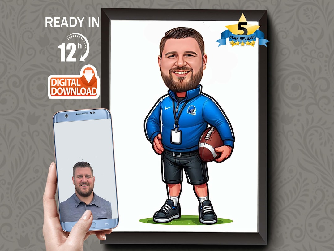 Personalized AMERICAN FOOTBALL COACH Cartoon Custom Caricature Football ...