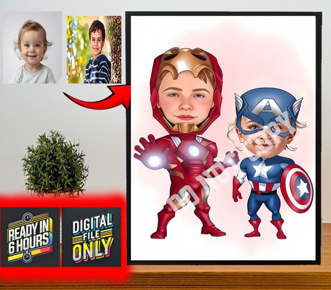 Personalized Super Brothers Cartoon Portrait, Custom Brothers ...