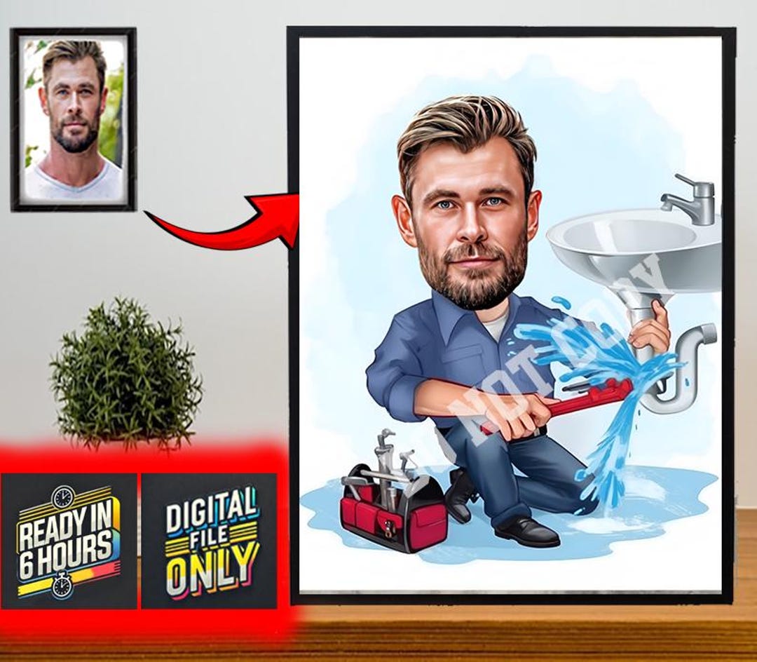 Personalized Plumber Cartoon Portrait, Custom Plumber Caricature ...