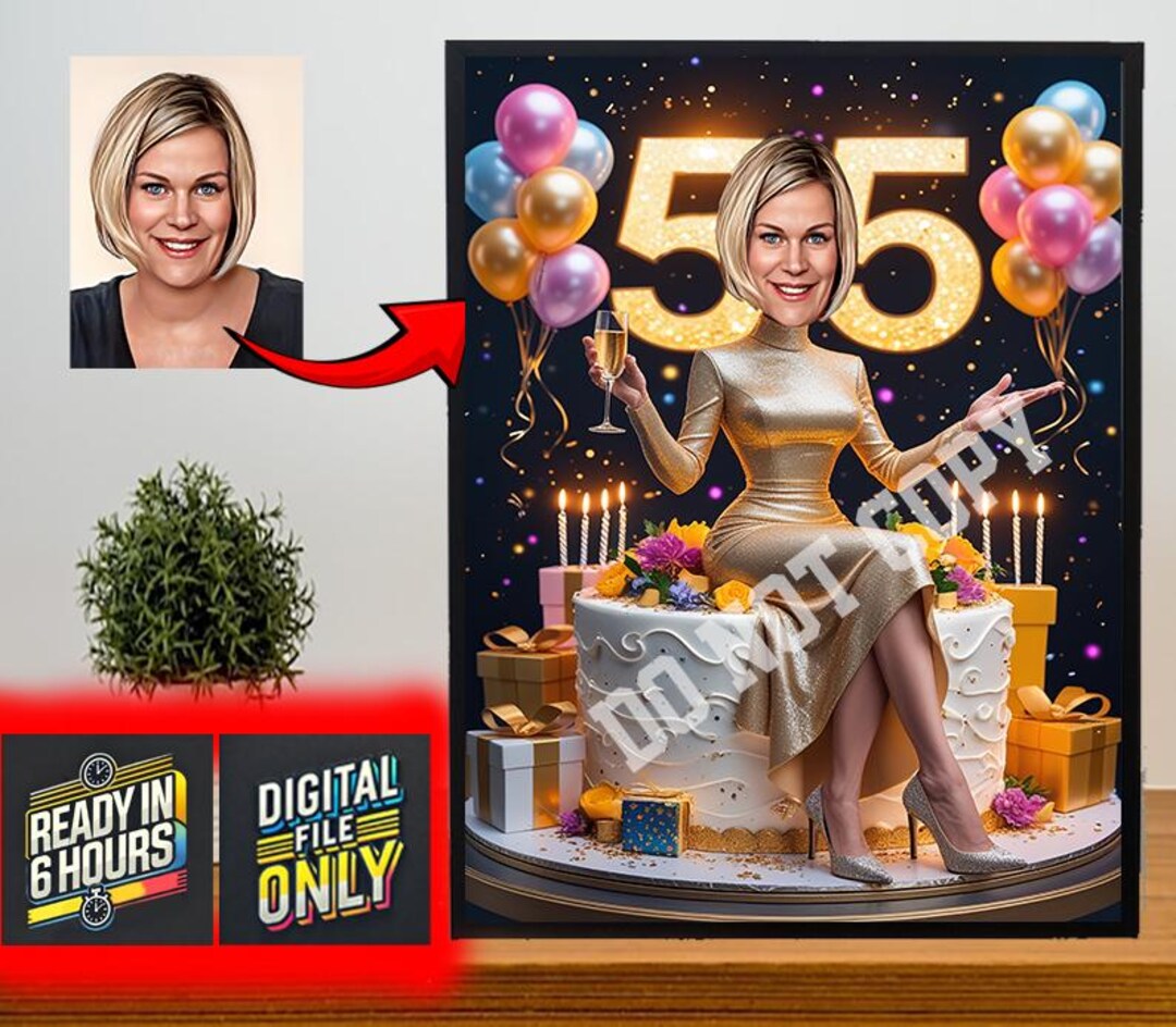 Custom 55th Cartoon Portrait | 50th Caricature | Personalized Happy ...