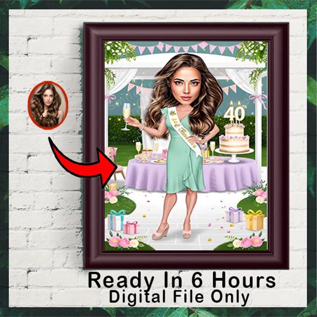 Custom 40th Birthday Caricature for Women | Personalized Cartoon ...