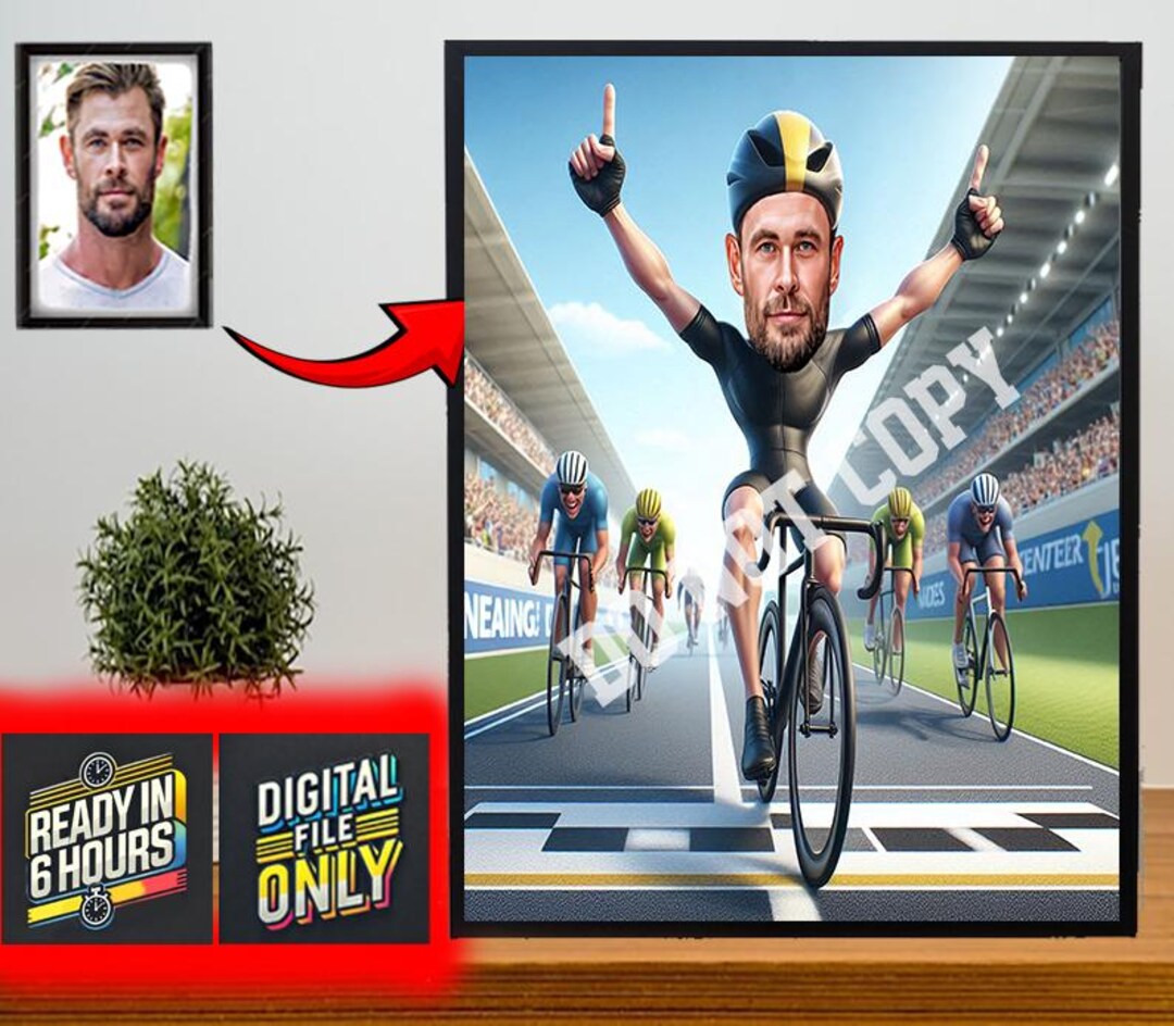 Personalized Cyclist Cartoon Portrait, Biker Mountain Portrait, Cyclist ...