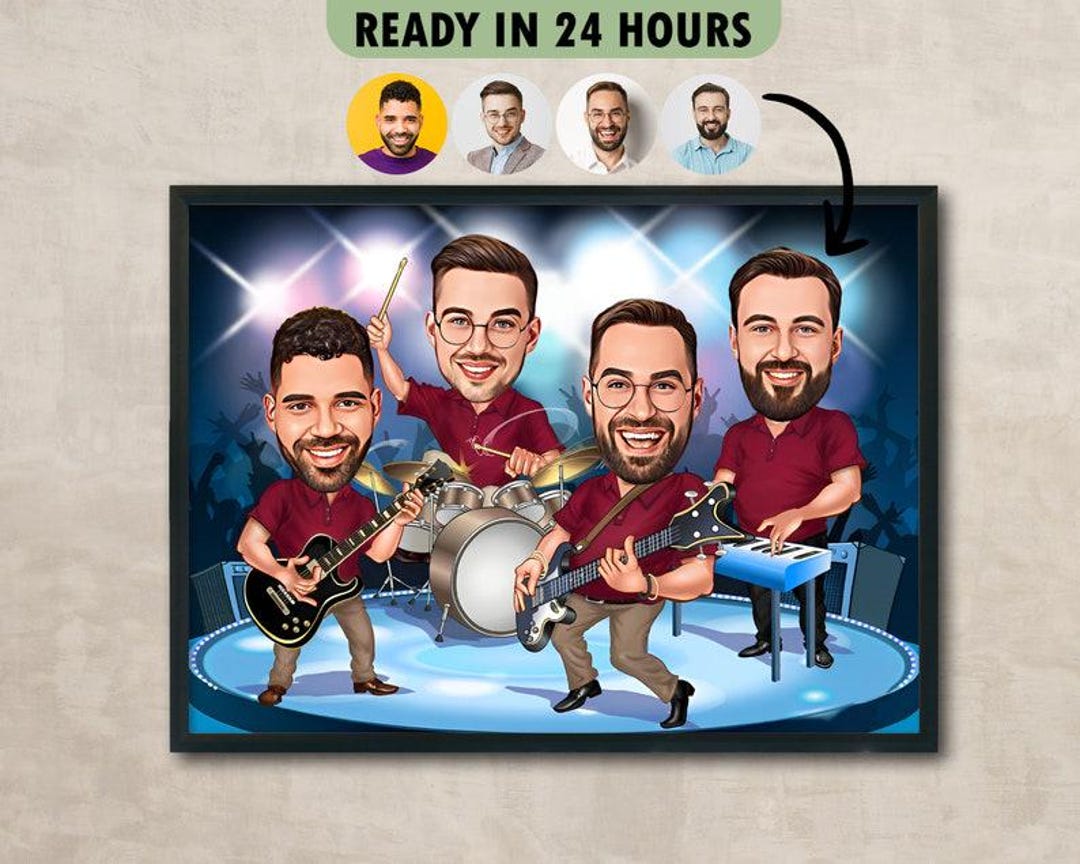 Custom Band Cartoon Portrait, Band Portrait, Gift for Band, Band ...